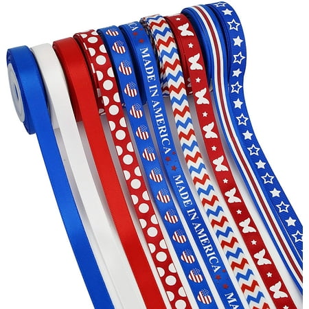 Patriotic Ribbon Red White Blue Ribbon Bulk 10 Rolls 50 Yards Fourth of ...