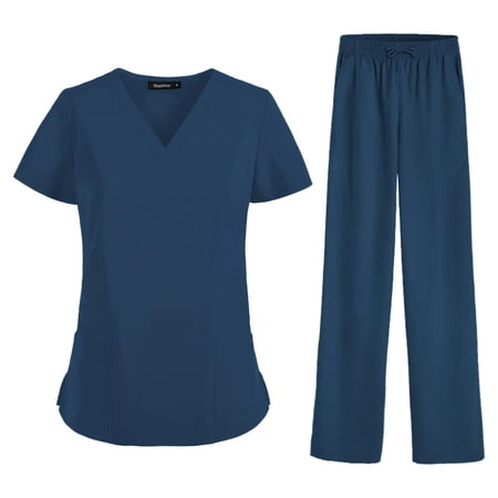 Nurse Work Uniforms Workwear Women Men Scrubs Set, Soft Multi Pockets ...