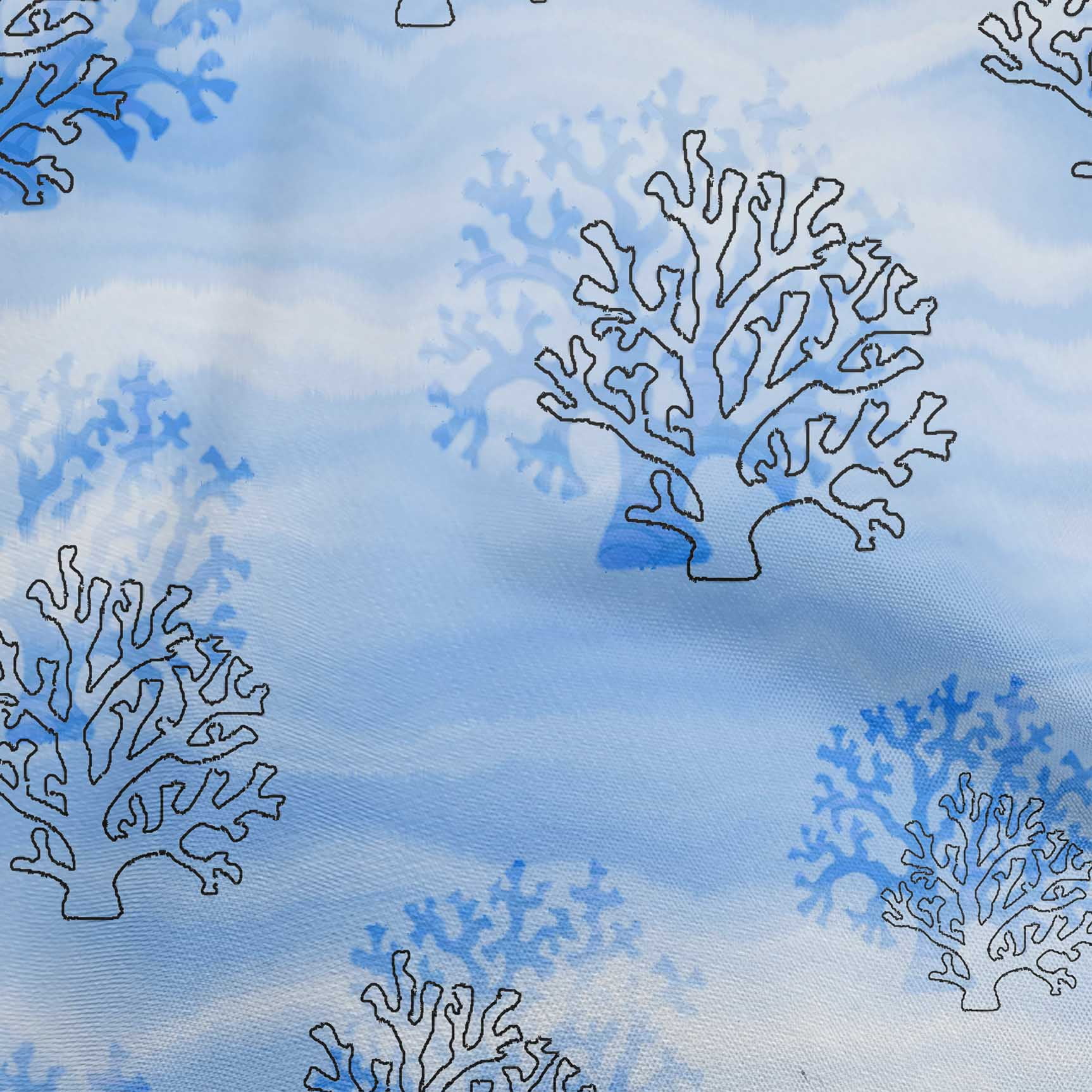 oneOone Cotton Cambric Medium Blue Fabric Sea Corals Sewing Material ...