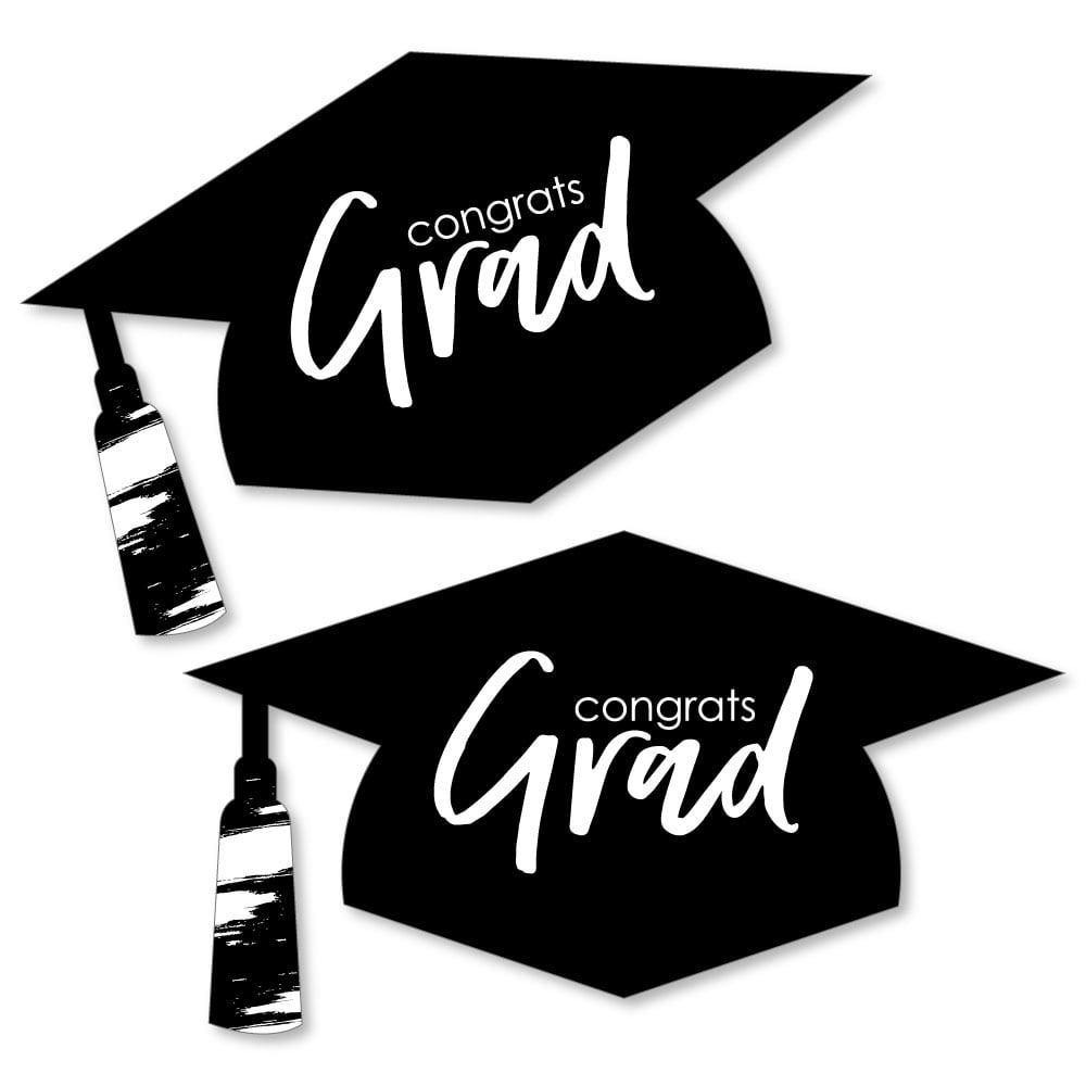 Big Dot of Happiness Black and White Graduation Hat Decorations - DIY ...