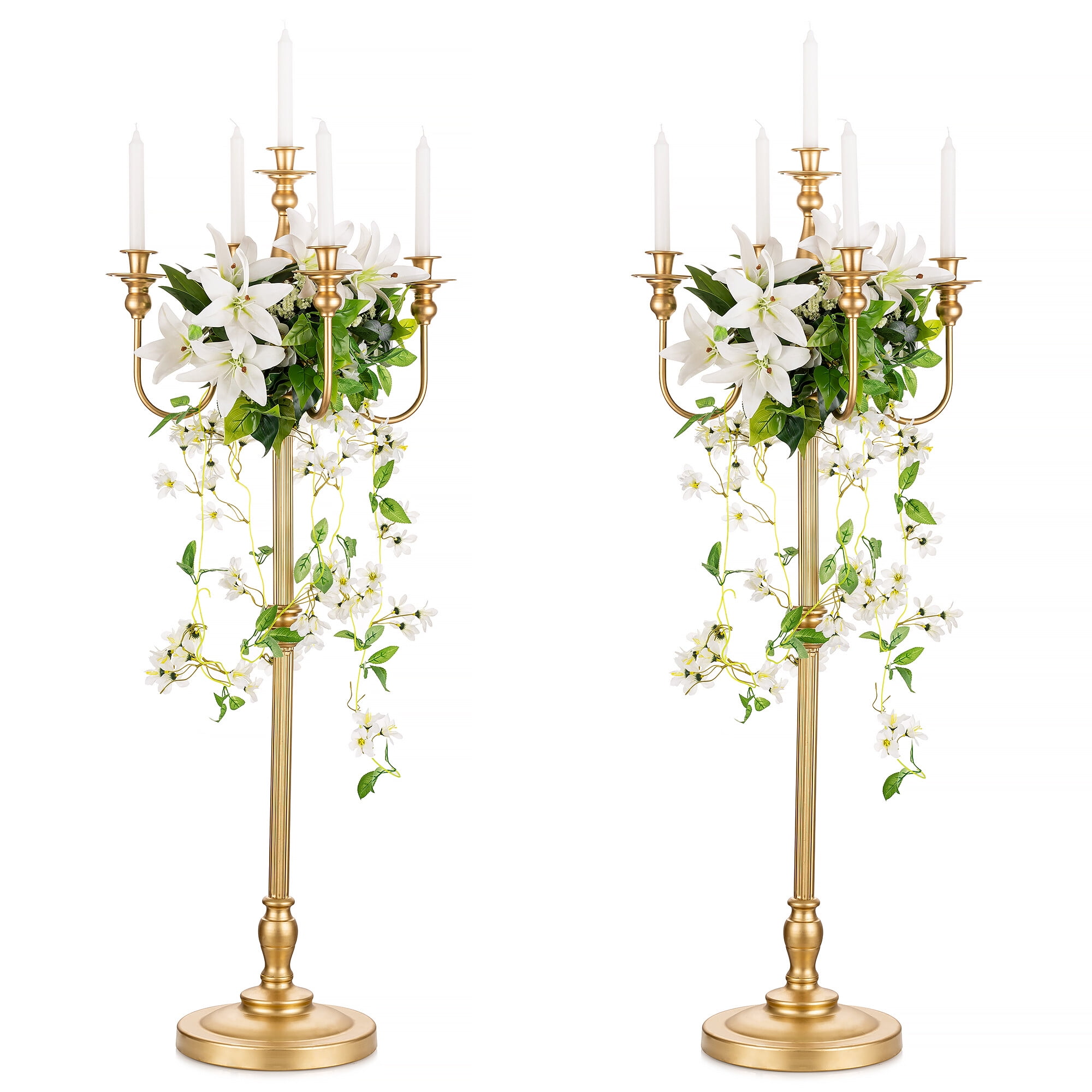 Sziqiqi Metal Floor Candelabra 50"Tall Standing Candle Holder Set of 2 ...