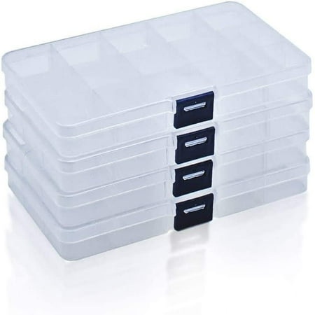 4 Plastic Storage Boxes with Lid, Storage Boxes with 15 Adjustable and ...