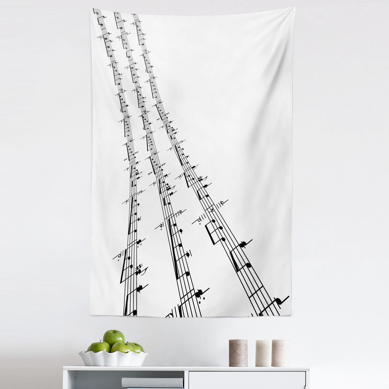 Black and White Tapestry, Monochrome Simplistic Design of Music Notes ...