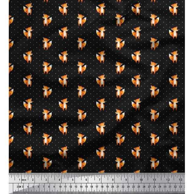 Soimoi Satin Silk Fabric Dot & Fox Cartoon Print Fabric by the Yard 42 ...