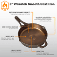 Backcountry Iron 8 Inch Smooth Wasatch Pre-Seasoned Round Cast Iron ...