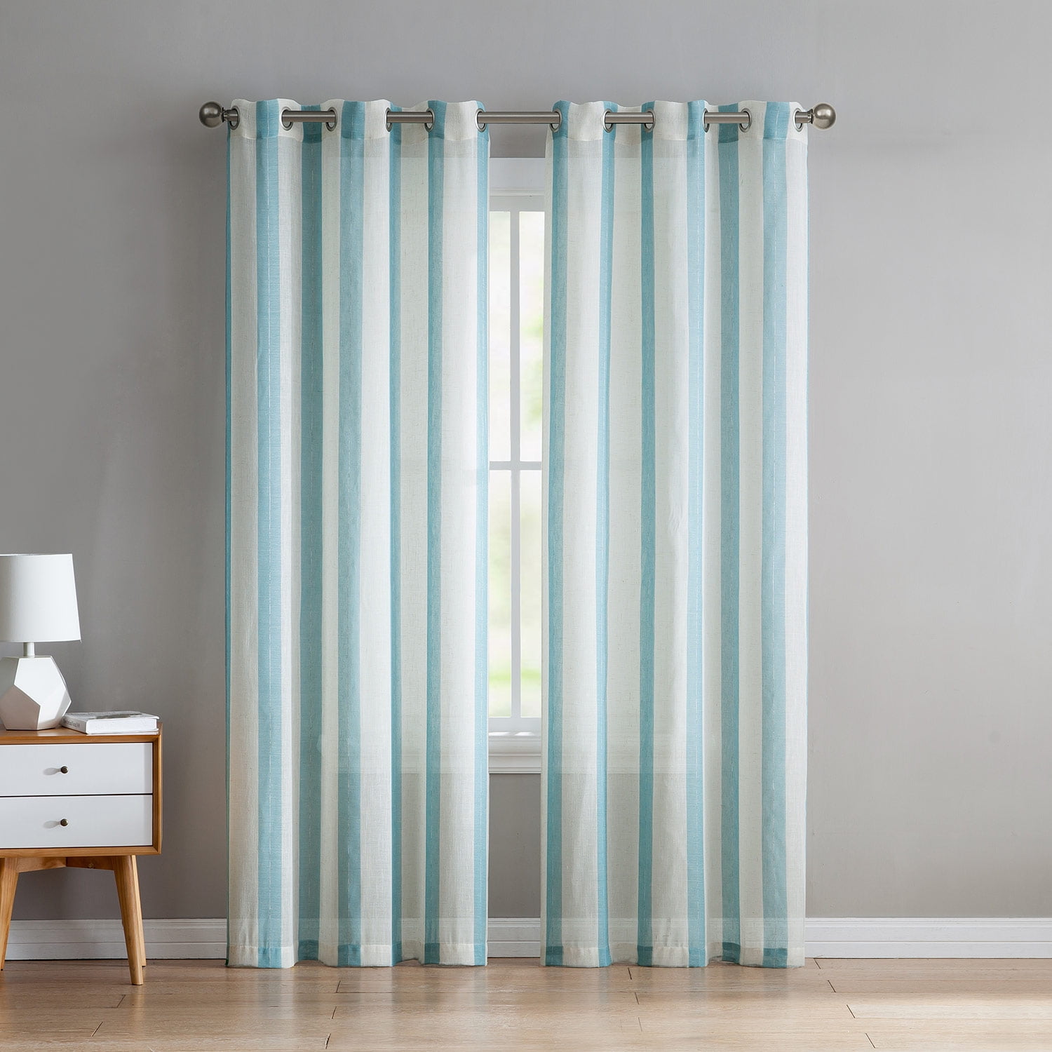 Windsor 2-Pack Sheer Vertical Striped Window Panel, Blue, 76x84 Inches ...
