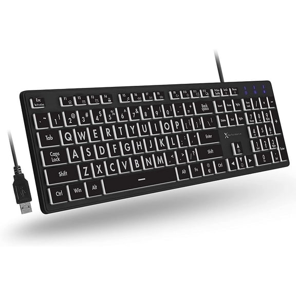 Large Print Backlit Keyboard, Wired USB Lighted Computer Keyboards with ...