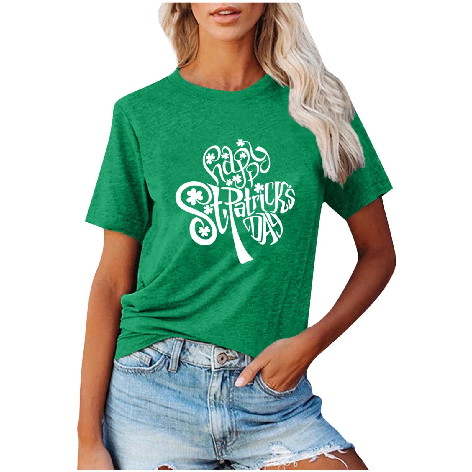 DxhmoneyHX Womens Green Tops T-Shirt Clover Blessed Graphic Tees Short Sleeve Crewneck Mama Tops ...
