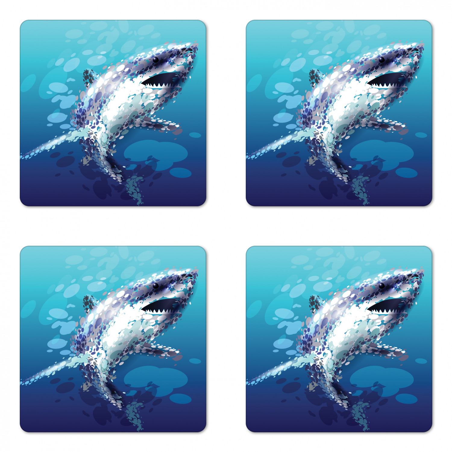 Shark Coaster Set of 4, Digital Psychedelic Mammal Droplets Scary ...