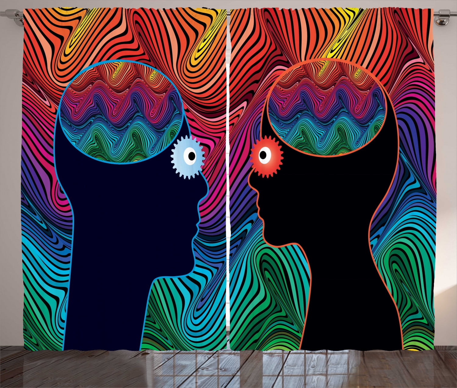 Psychedelic Curtains 2 Panels Set, Crazy in Love Couple Romance Man and ...