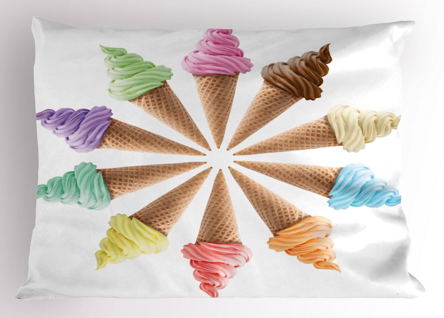 Ice Cream Pillow Sham Cones with Various Flavors Forming a Stylish Row ...