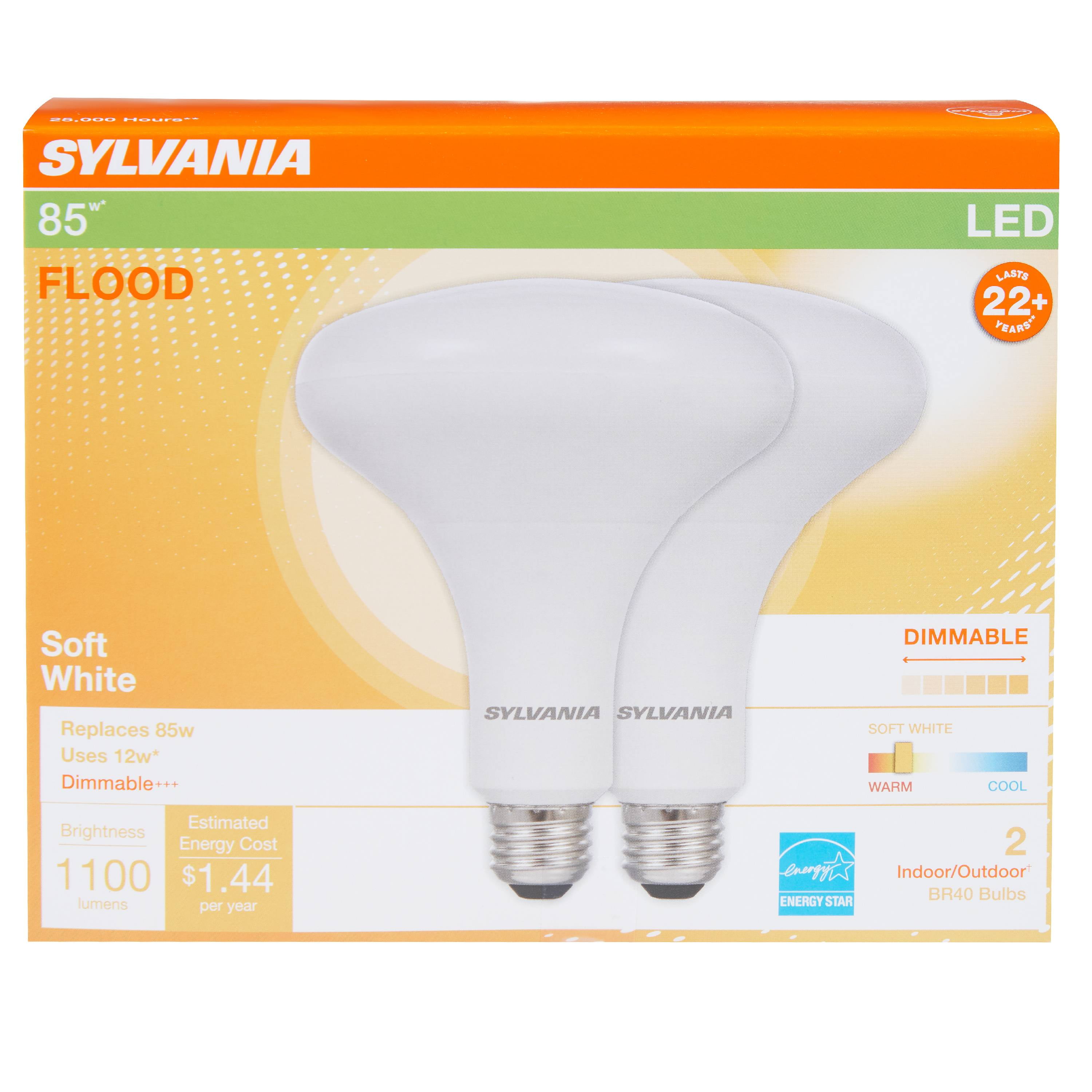 SYLVANIA LED BR40 Light Bulb, 85 Watt, Dimmable, Soft White, 2 Pack ...
