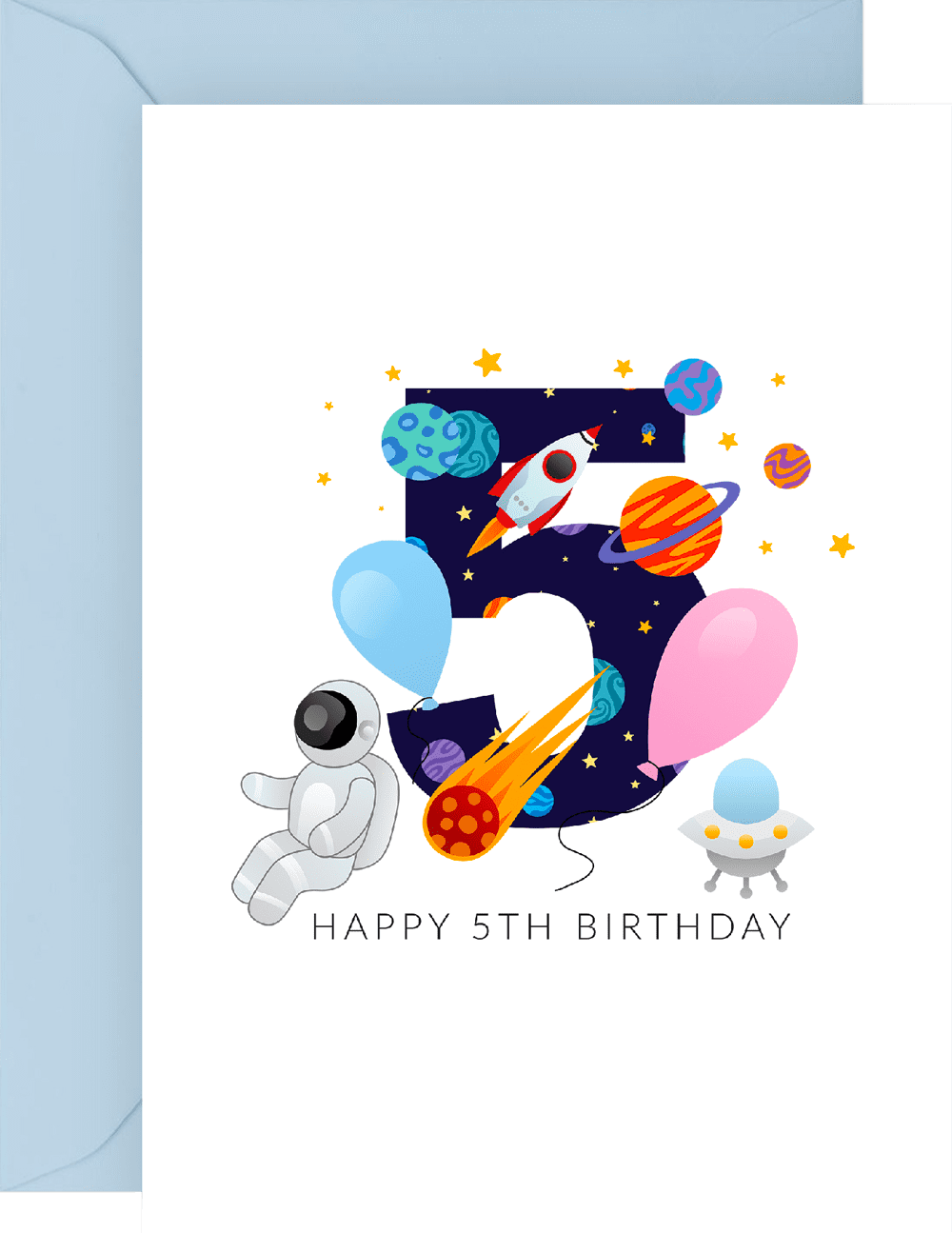 Happy 5th Birthday Card Boy - Grandson Birthday Card Age 5 - Space ...