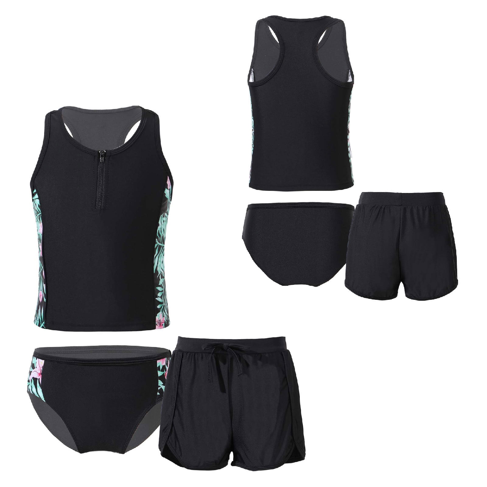 DPOIS Kids Girls 3 Piece Rash Guard Tankini Bathing Suit Bikini Briefs ...