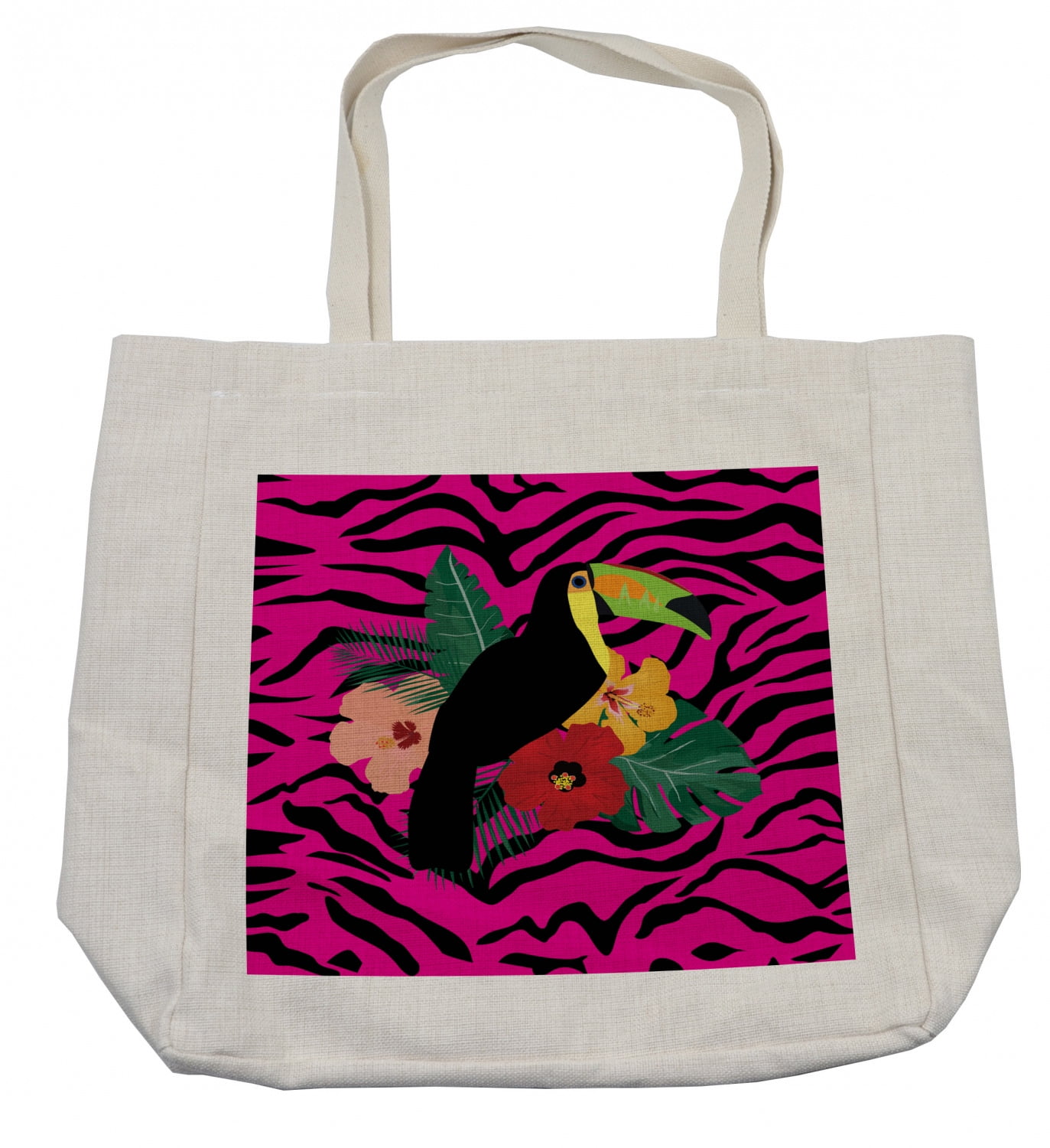 Pink Zebra Shopping Bag, Toucan Bird Sitting on Hibiscus Plants Flowers ...