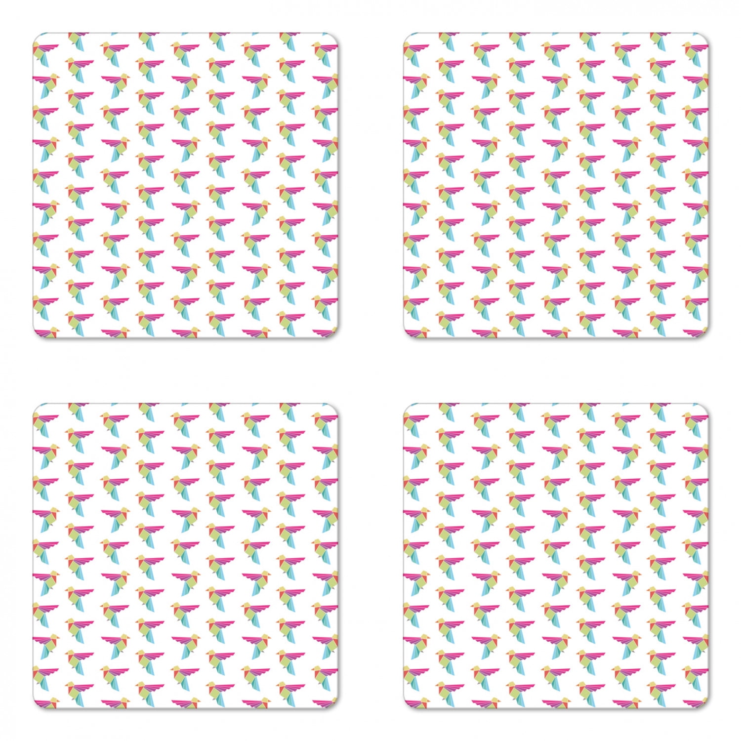 Bird Coaster Set of 4, Rhythmic Japanese Paper Art Style Origami Look ...