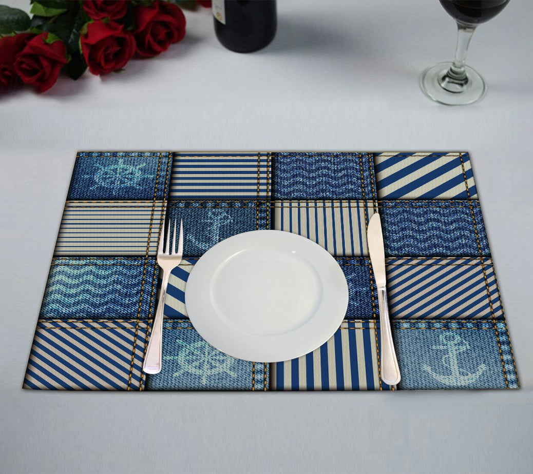 ECZJNT Patchwork Denim Fabric Nautical Style Placemat Table Mat Cup Mat ...