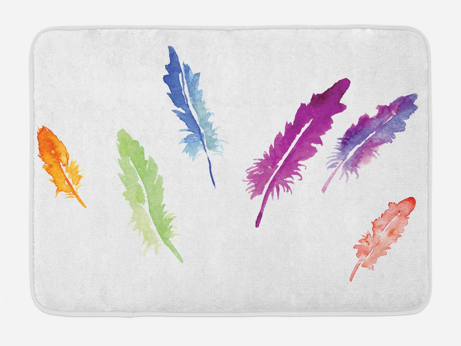 Colorful Bath Mat, Watercolor Style Abstract Colorful Bird Feathers ...