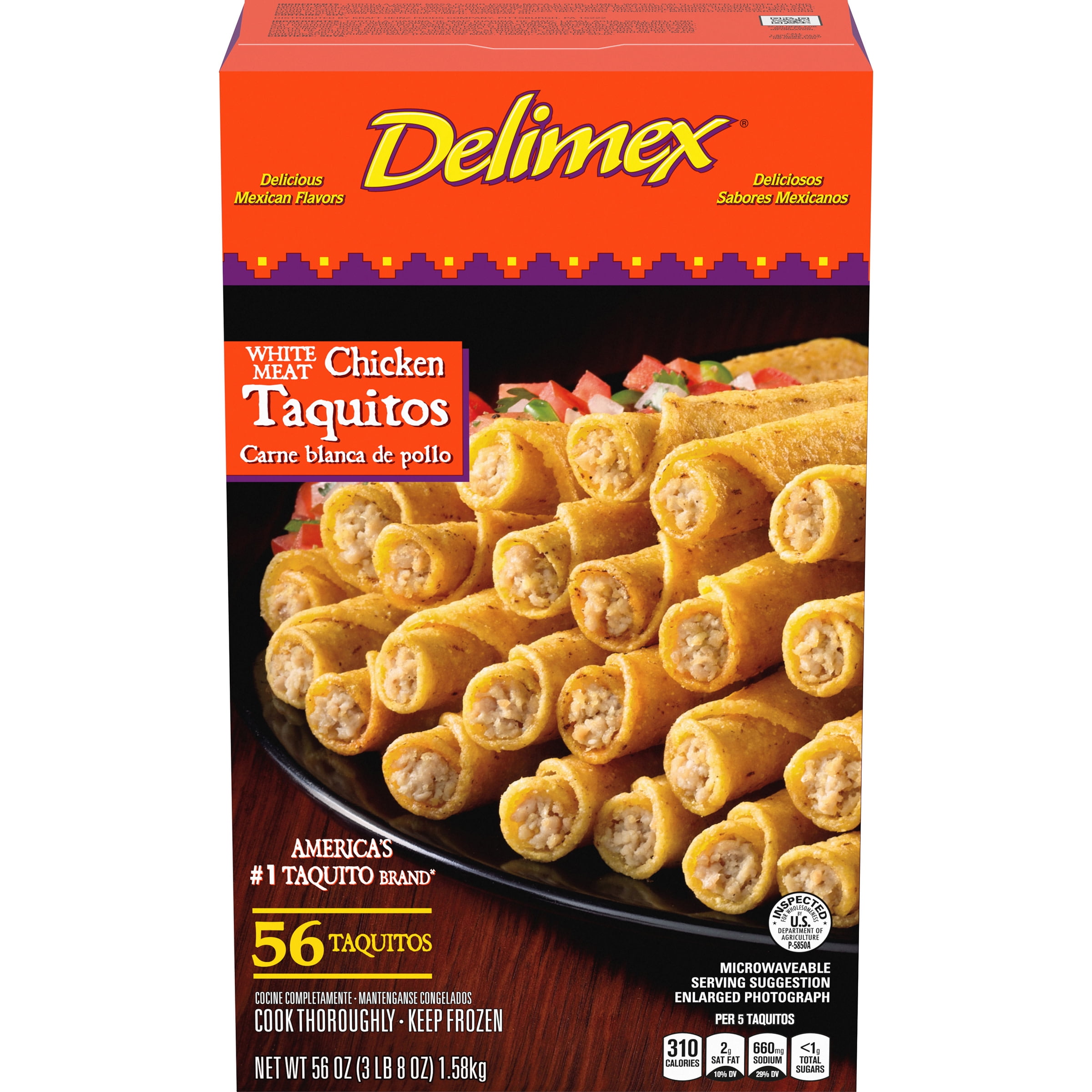 Delimex White Meat Chicken Corn Taquitos Frozen Snacks, 56 ct Box ...