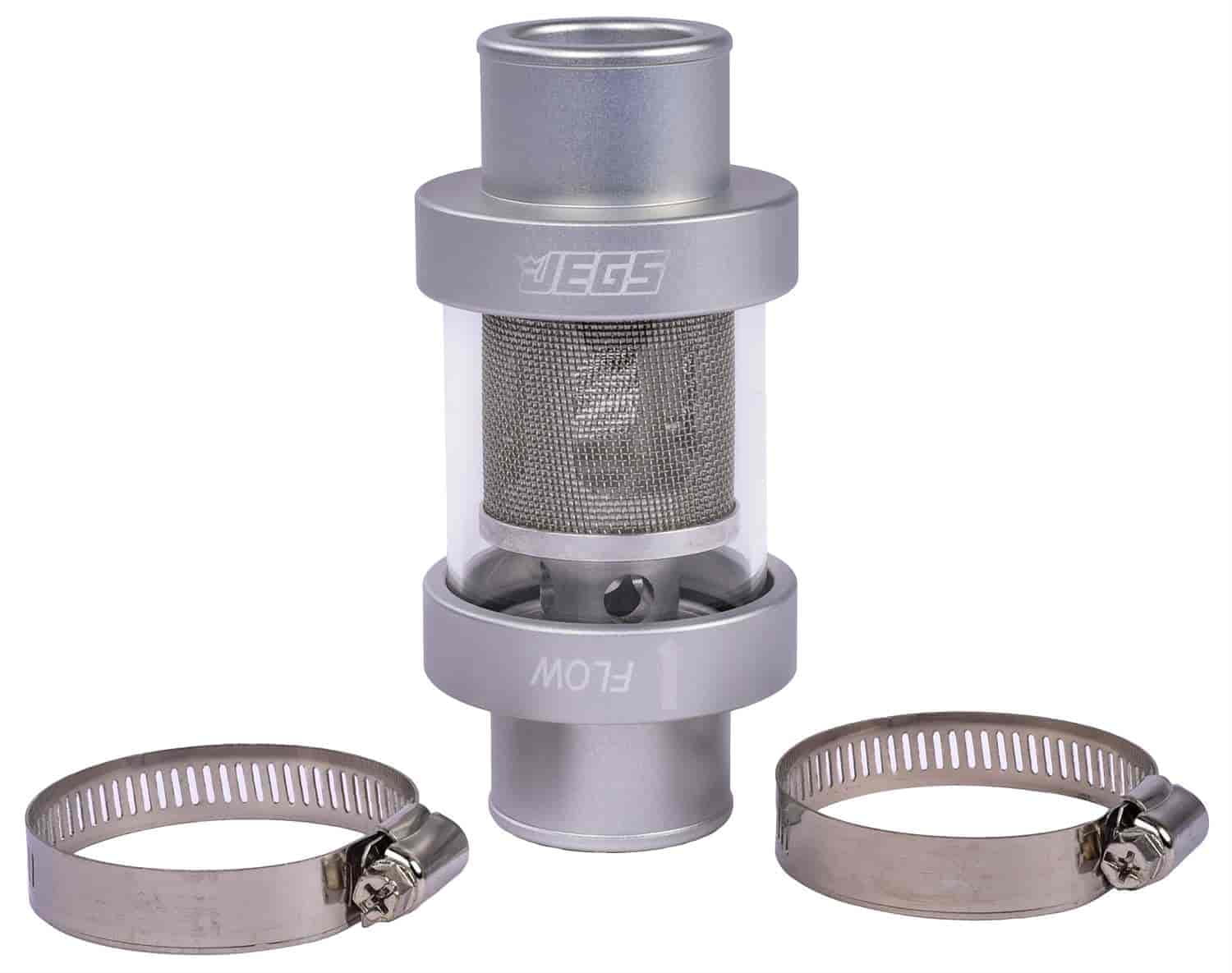 JEGS 53262 Inline Coolant Filter 1 1/2 in. OD Silver Anodized Finish ...