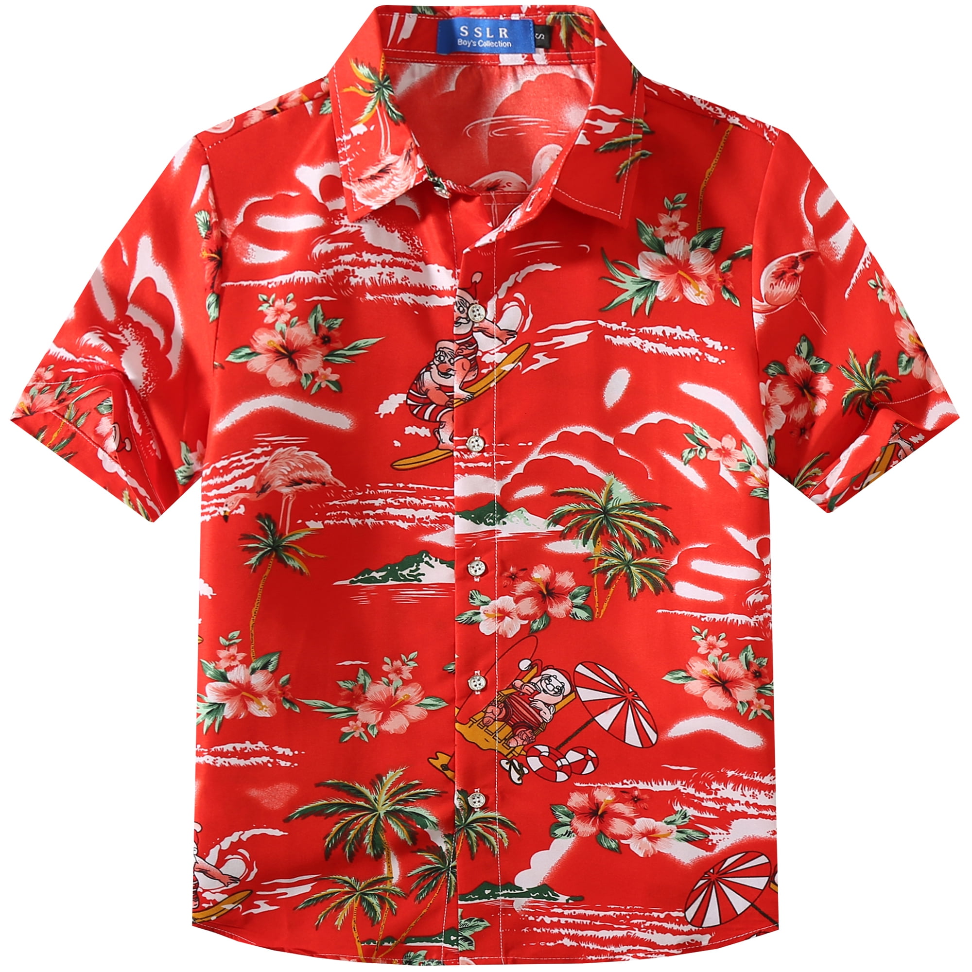 SSLR Big Boys Flamingos Hawaiian Shirt Button Down Shirt Short Sleeve Luau Shirt for Kids ...