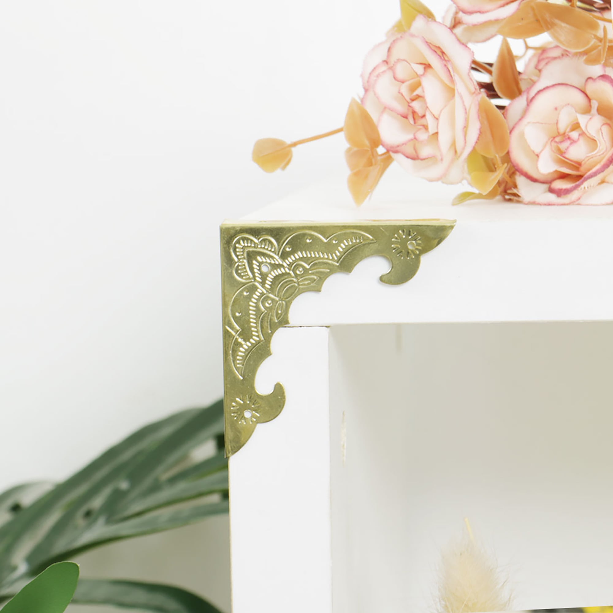 Box Table Corner Protectors Vintage Metal Gold Tone Triangle Frame Edge ...