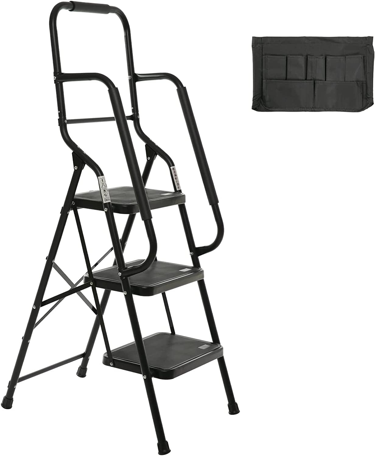 3 Step Ladder Tool Ladder Folding Portable Steel Frame Max 500 Lbs Non