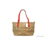 Coach (CH504) Gallery Khaki Red Signature Coated Canvas Tote Shoulder ...