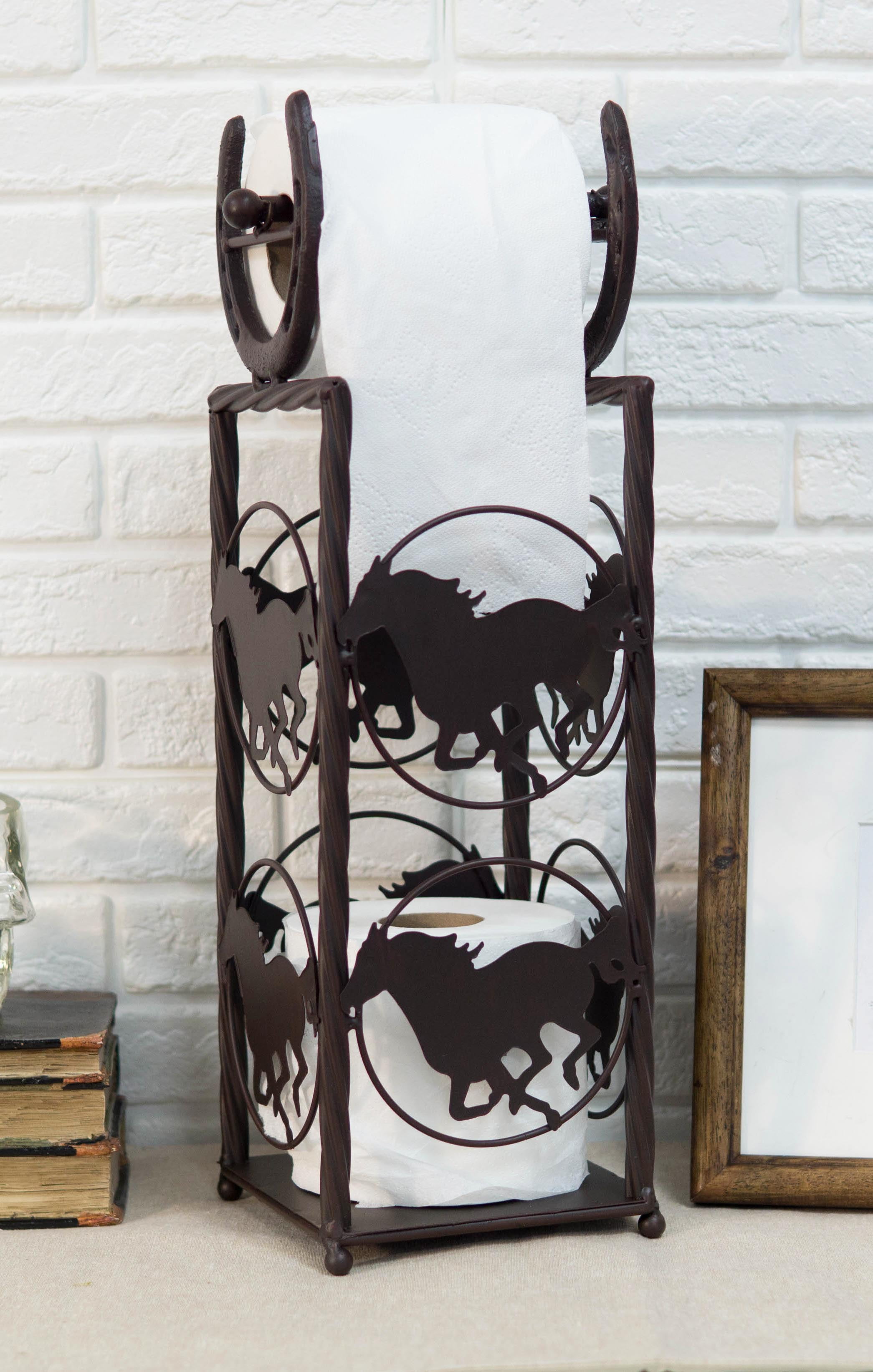 Cast Iron Western Rustic Horse And Horseshoes Toilet Paper Holder Stand