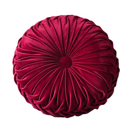 Round Velvet Chair Throw Handcrafted Pleated Meditation Cushion Red ...