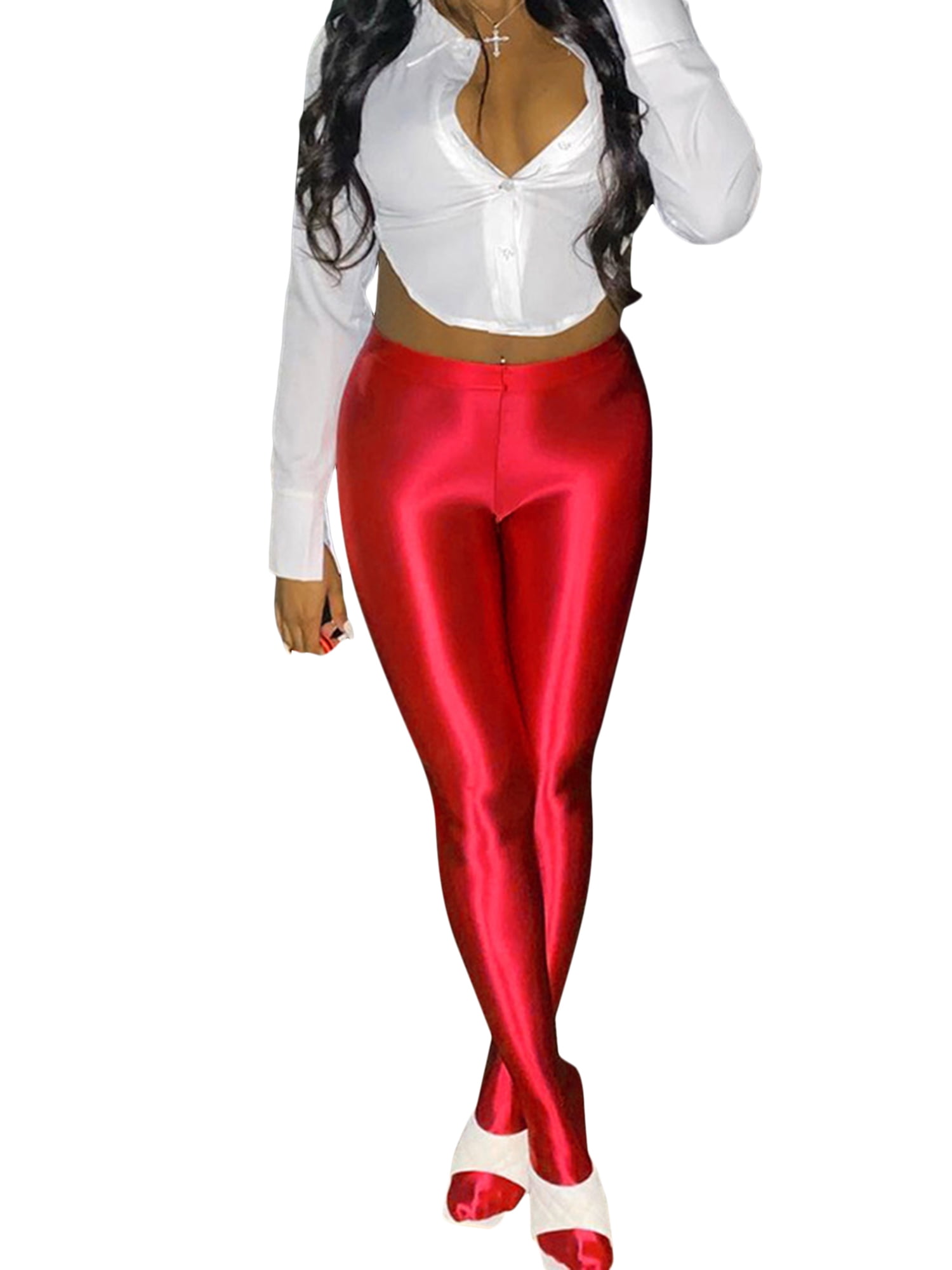 Dmagnates Womens Shiny Oil Pantyhose Glossy Solid Color Stretchy