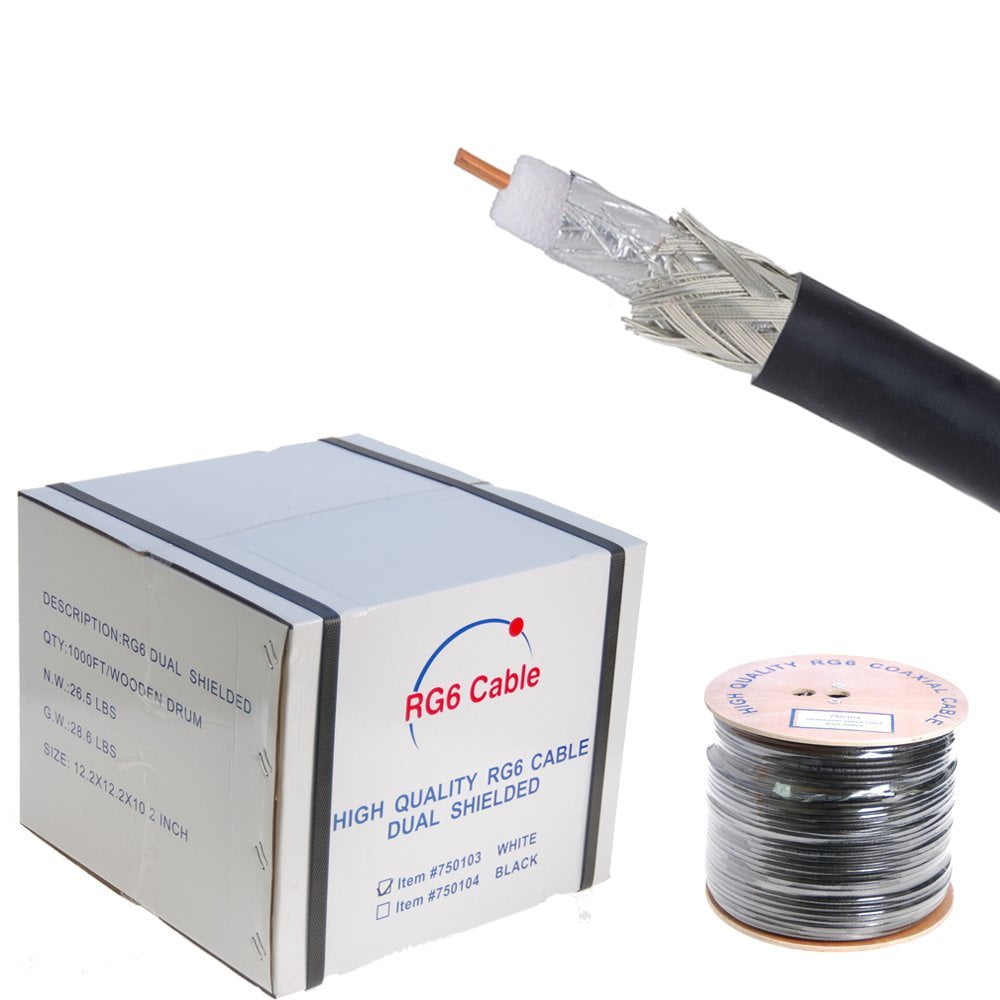 RG6 500ft Dual Shield Coaxial Cable, 18 AWG Copper Clad Steel Conductor ...