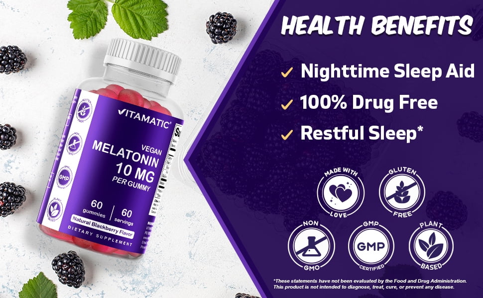 2 Pack – Vitamatic Melatonin 10mg per Gummy – 60 Servings – 60 ...