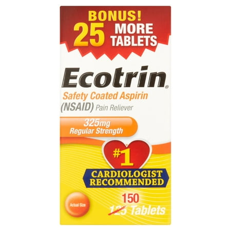 Ecotrin Safety Coated Aspirin Regular Strength Tablets, 325mg, 150 ...