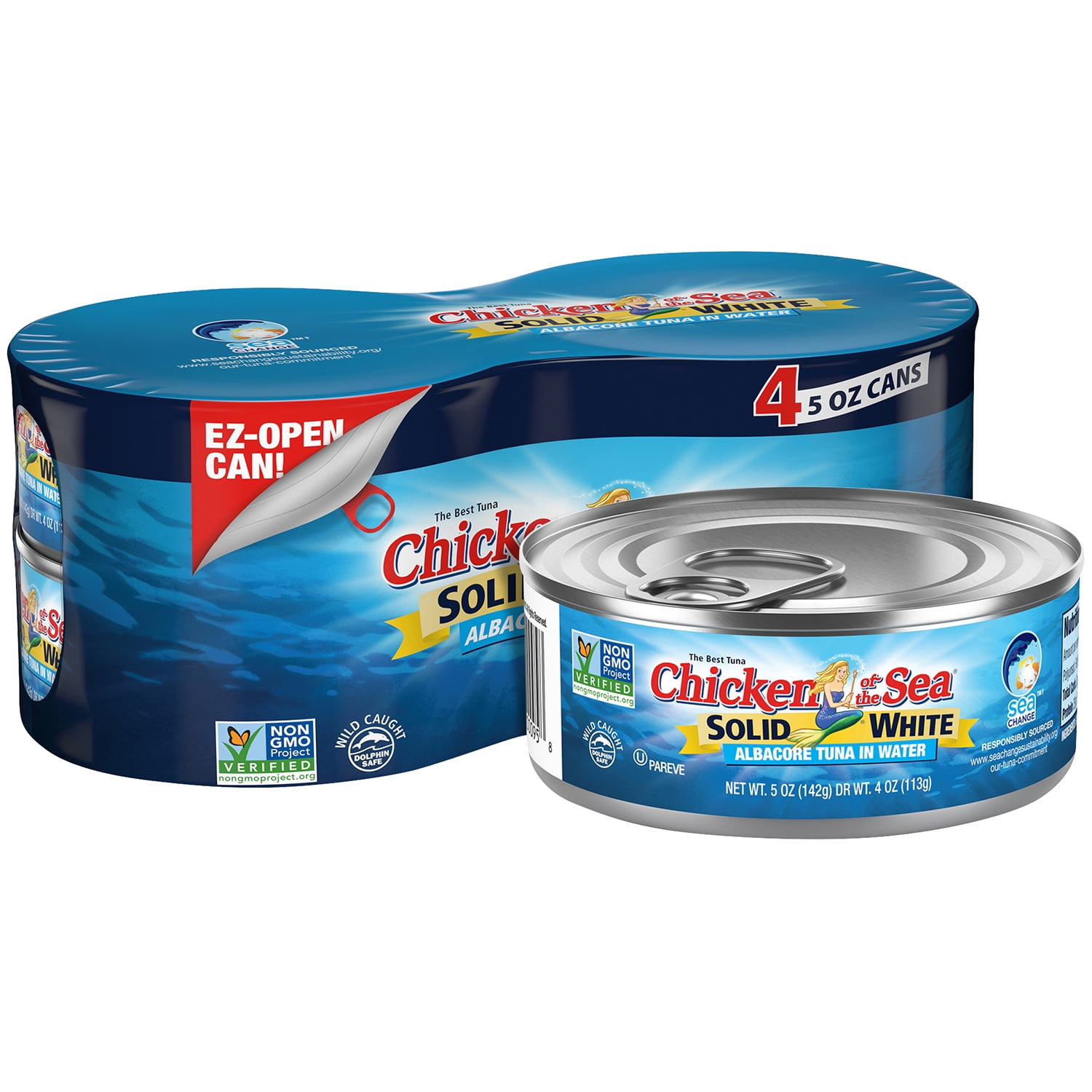 (4 Pack) Chicken of the Sea Solid White Albacore Tuna in Water, 5 oz ...