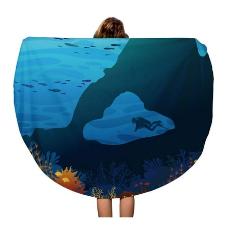 JSDART 60 inch Round Beach Towel Blanket Silhouette of Scuba Diver in ...