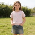 Fengactive Girls Bow Embroidery Scalloped Edge Crew Neck T‑Shirt ...