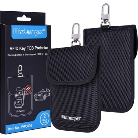 RFID Key Fob Protector, Wisdompro 2 Pack Faraday Bag RF Car Key Signal ...