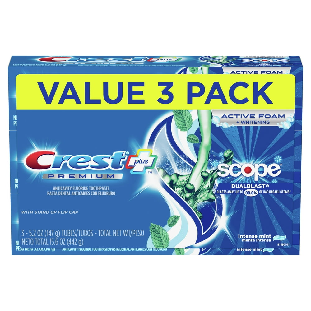 Crest Premium Plus Scope Dual Blast Toothpaste, Mint, 5.2 oz, 3 Pack ...