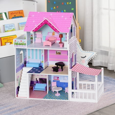YYAO Chelsea Doll House Wooden Doll House, Barbie Dream House Doll ...