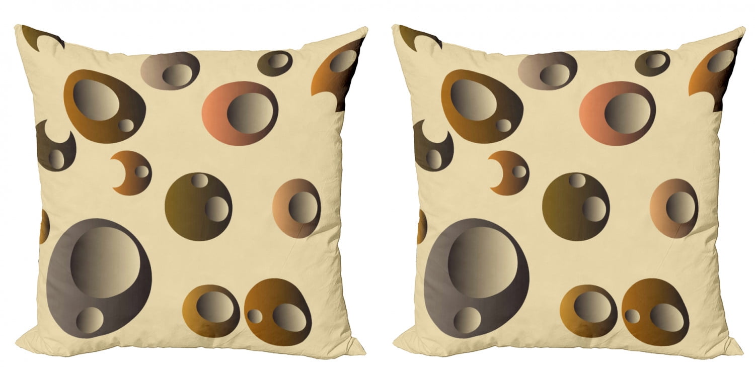 Ambesonne Abstract Throw Pillow Cover 2 Pack, Funky Bubbles Round, 16", Pale Brown Caramel ...