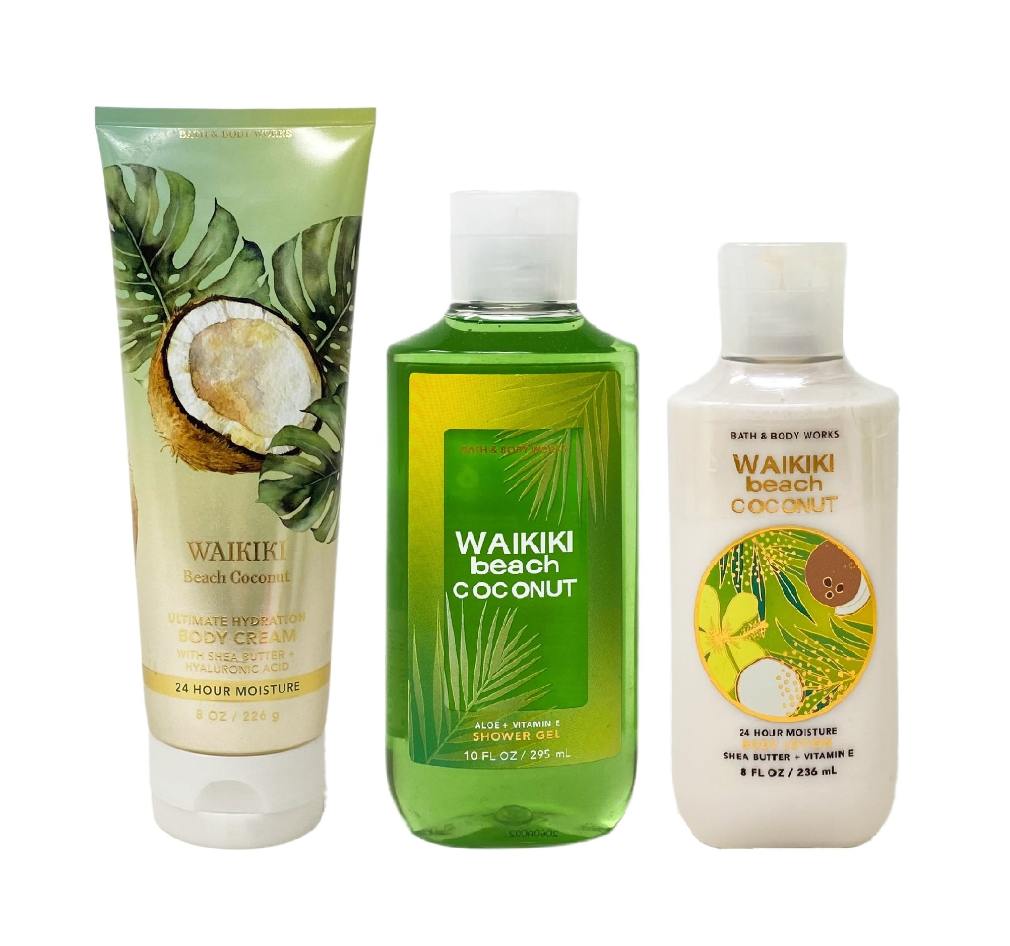 Bath and Body Works Waikiki Beach Coconut 3 Piece Set - Body Cream - Shower Gel - Body Lotion ...
