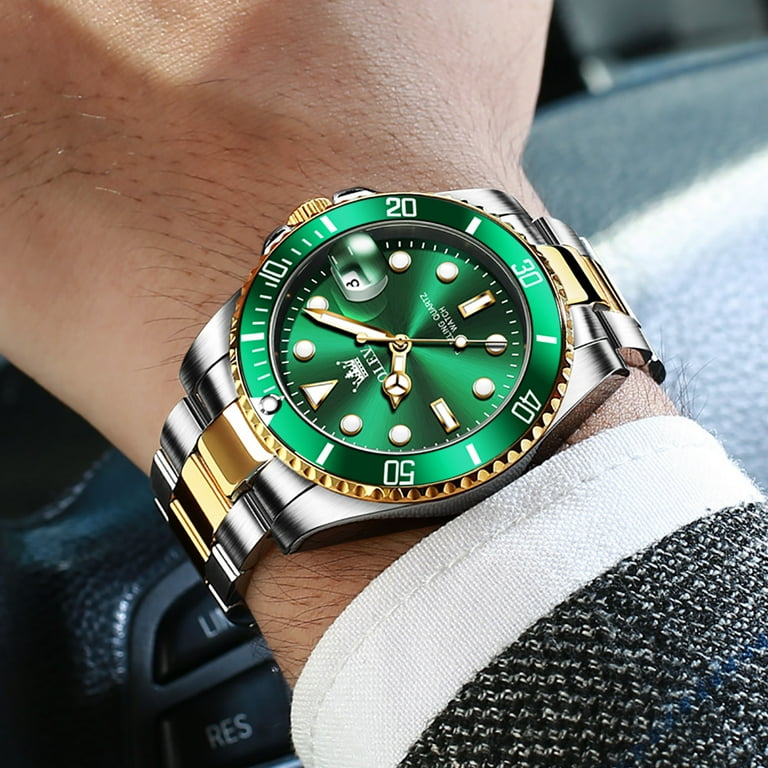 OLEVS Watches for Men Classic with Date Business Dress Luxury Big Face Green Black Blue Waterproof Luminous Mens Wrist Watch Analog Two Tone Stainless
