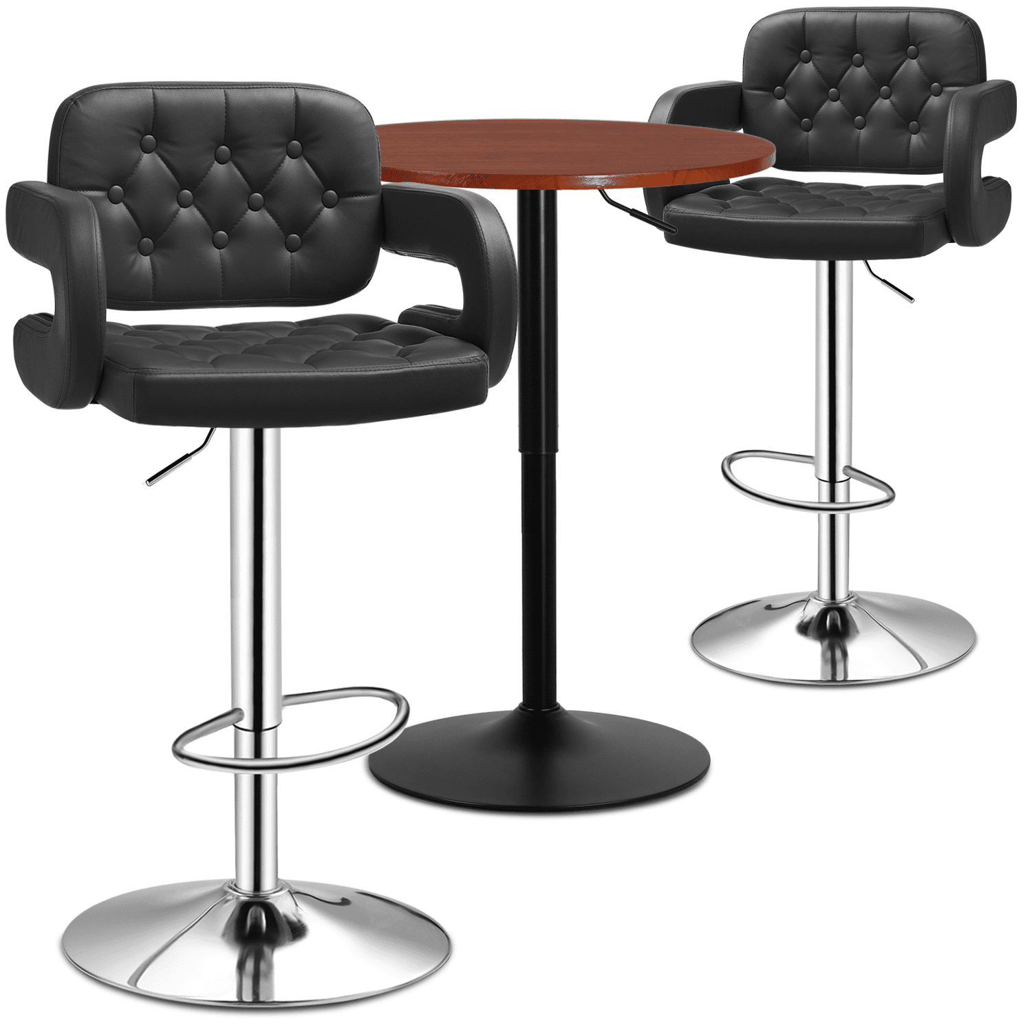 MoNiBloom 3 Piece Bar Table and Chair Set, 23.5" Round Table and PU ...