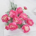 3 Head Flocked Peony Artificial Flower Multicolor Faux Bloom for Living ...