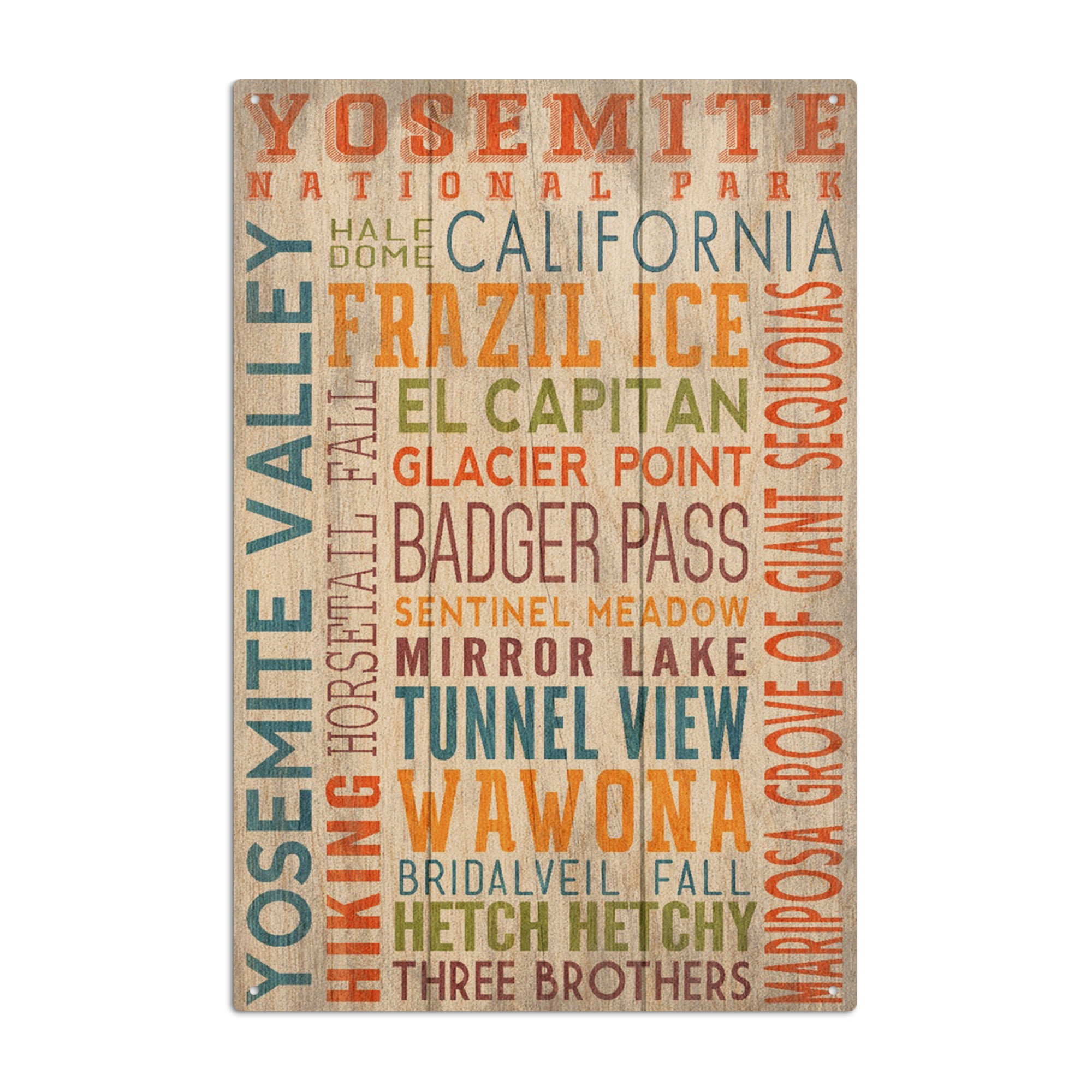 Yosemite National Park, Typography Birch Wood Wall Sign (6x9 Rustic ...