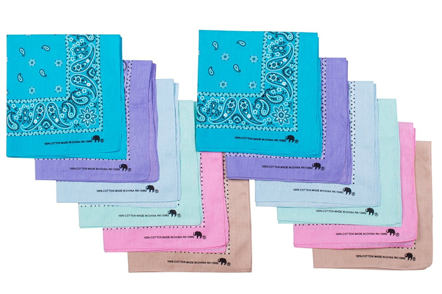Elephant Brand Bandanas 100% Cotton Since 1898 - 12 Pack (Assorted ...
