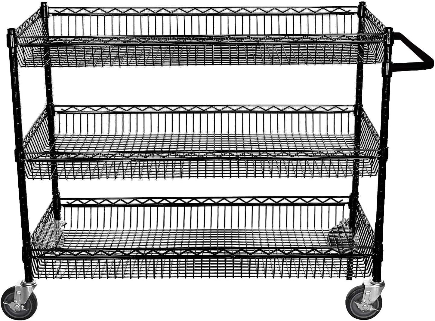 3 Tier Wire Basket Push Cart - Black - 18" Deep x 48" Wide x 39" High ...