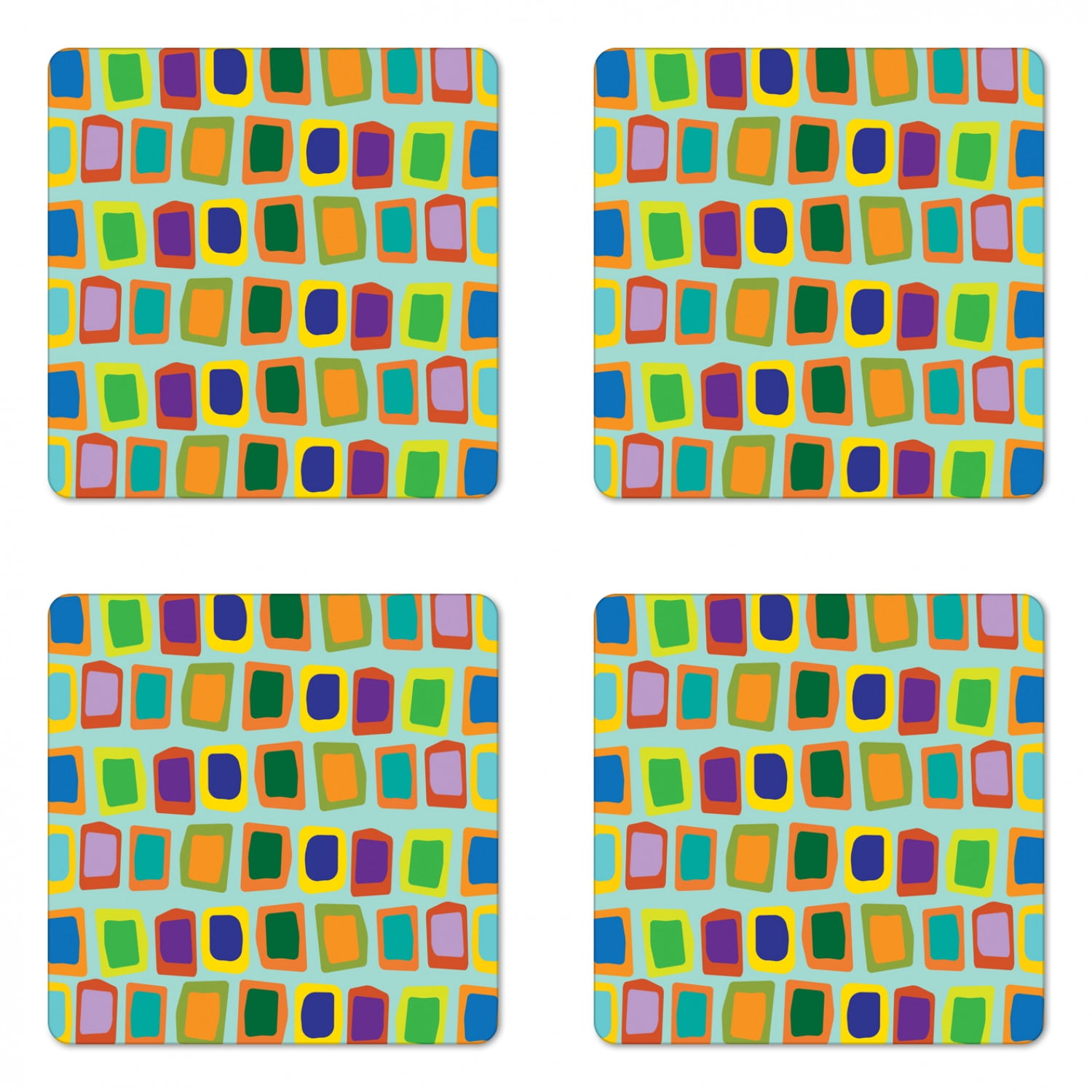 Colorful Coaster Set of 4, Modern Abstract Illustration with Various ...