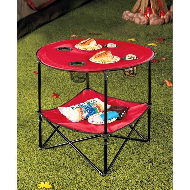 Folding Picnic Table with Shelf Portable Drink Holders Storage Sports ...